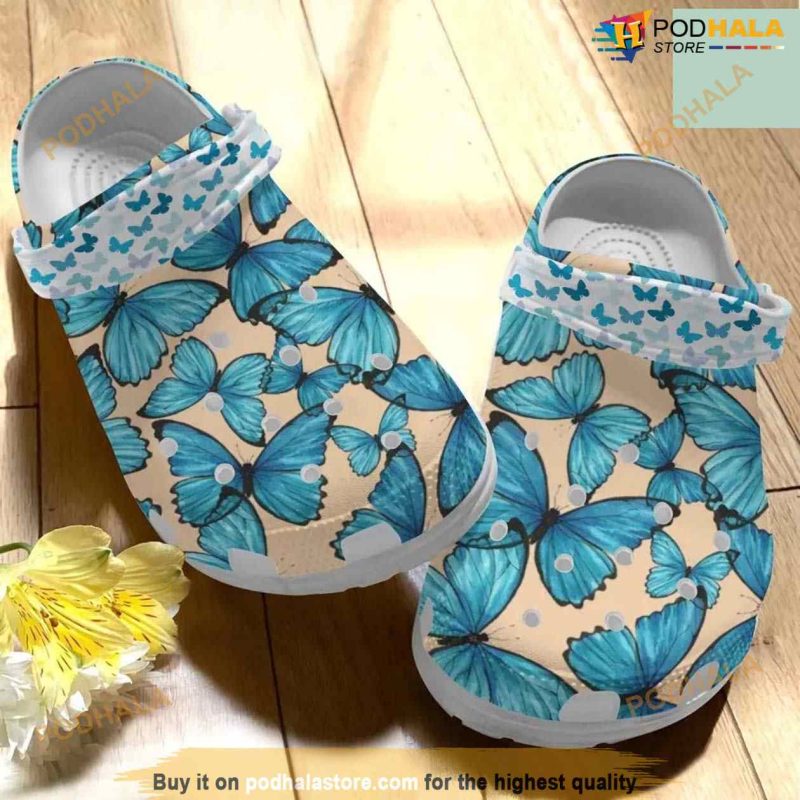 Beautiful Blue Butterfly Clog Shoes Full Of Butterflies Crocs Shoes ...