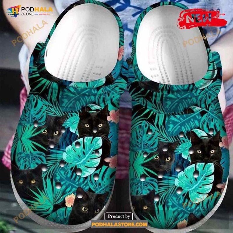 Black Cat Floral For Man And Women Crocs Clog Shoes - Hot Sale 2025