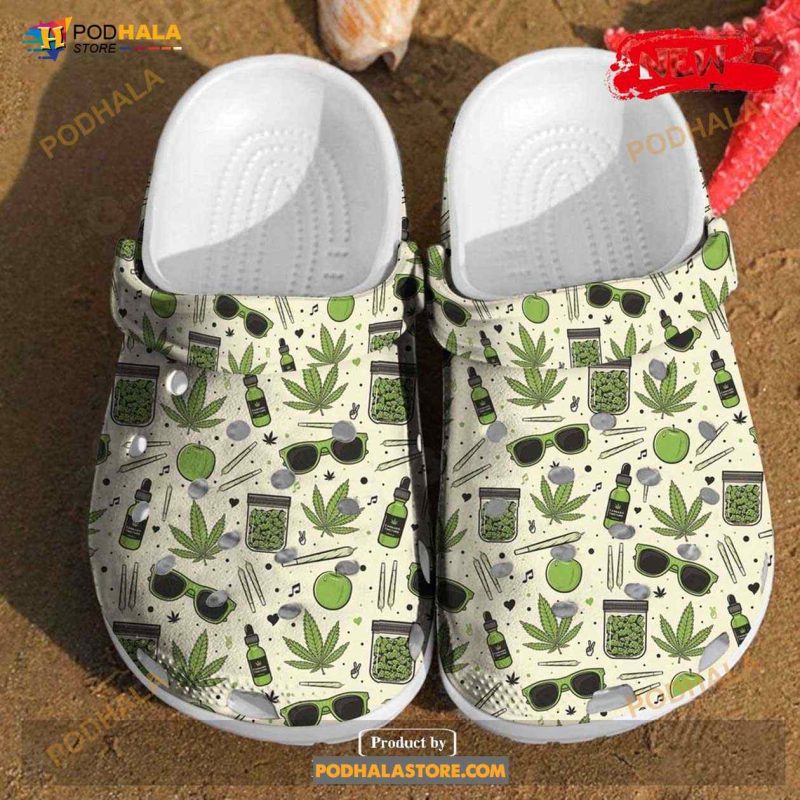 Marijuana Leaf Pattern With Weed Leaves Plant Hot Summer Crocs Clog ...