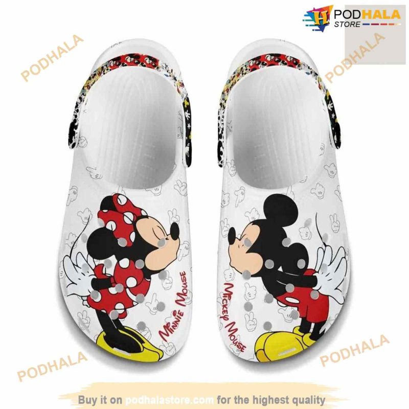 Mickey Minnie Kissing Full Print White Graphic Cartoon Clogs Crocs ...